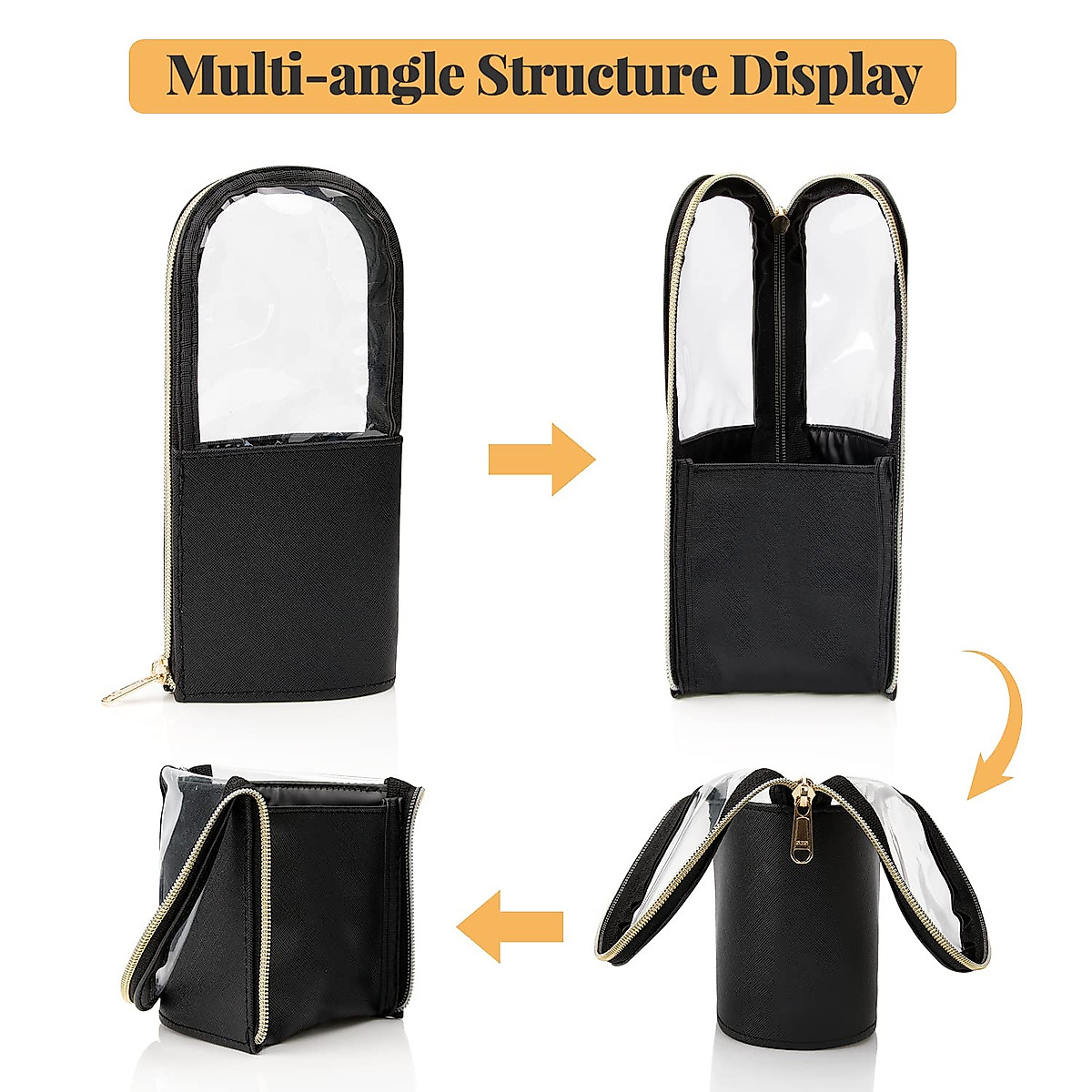 OCHEAL Makeup Brush Holders,Makeup Brush Organizer For Vanity,Portable Travel Makeup Brush Case, Makeup Artist Cosmetic Brushes Storage Bag Stand-Up Brush Cup Organizer-Black