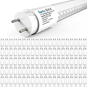 Sunco 100 Pack T8 LED Bulbs 4 Foot, LED Fluorescent Tube Replacement, 4ft LED Tube Light, Ballast Bypass, 18W, 2200 LM, 6000K Daylight Deluxe, Single Ended Power, Clear Lens, UL