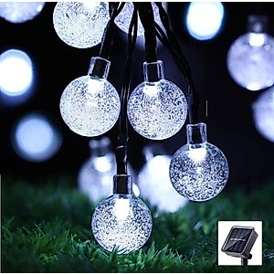 SNOMYRS Solar Outdoor Light String 50LED/22.9 Feet Waterproof Solar Crystal Ball Light with 8 Lighting Modes Suitable for Garden Courtyard Family Porch Wedding Party Decoration (Pure White)