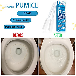 2 Pack Pumice Stone for Toilet Cleaning, Extra Long Handle for Removing Bowl Ring, Pool, Bathroom, Toilet Brush (White)