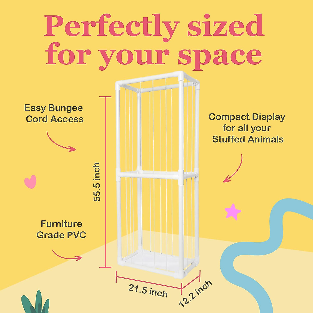 Lilly's Love Stuffed Animal Zoo Storage - Standing Storage Organizer Display | Made from Furniture-Grade, Easy to Assemble PVC, Stores More Stuffies Than Hammocks & Bean Bags | 55" x 22" x 12", White