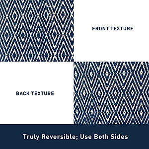 Chardin home 100% Cotton Diamond Rug Fully Reversible - Mat Size 21''x34'', Machine Washable, Navy/Ivory