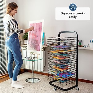 Art Drying Rack For Classroom | Functional & Mobile Paint Drying Rack | 25 Removable Shelves | Canvas Rack Art Storage | Painting Drying Rack With Wheels | Stack Rack For Painting, Drawings, And More
