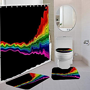 Yuaobeimei Colorful Tie Dye Shower Curtain Abstract Art Rainbow Colored Bohemian Hippie Mandala Black Curtain for Bathroom Decor 4Pcs Bathroom Sets with Rugs 3D Curtain Fabric Bath Decor