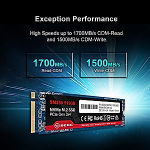 SEKC SM250512G 512GB NVMe M.2 2280 PCIe Gen 3x4, Solid State Drive R/W CDM Up to 1700/1500 MB/s, (Atto) Up to 3300/3100 MB/s, Internal SSD