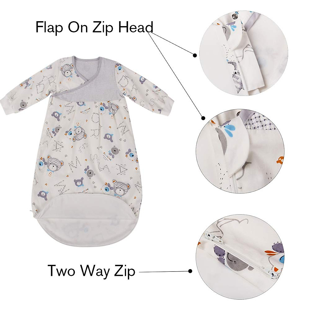 BLOOMSTAR Baby Sleeping Sack Long Sleeves (3-12M) Tog 2.5 Warm Newborn Sleeping Bag with Arms Quilted Swaddle Wearable Blanket Toddler Cotton Poplin Infant in a Bag Unisex Sleeper