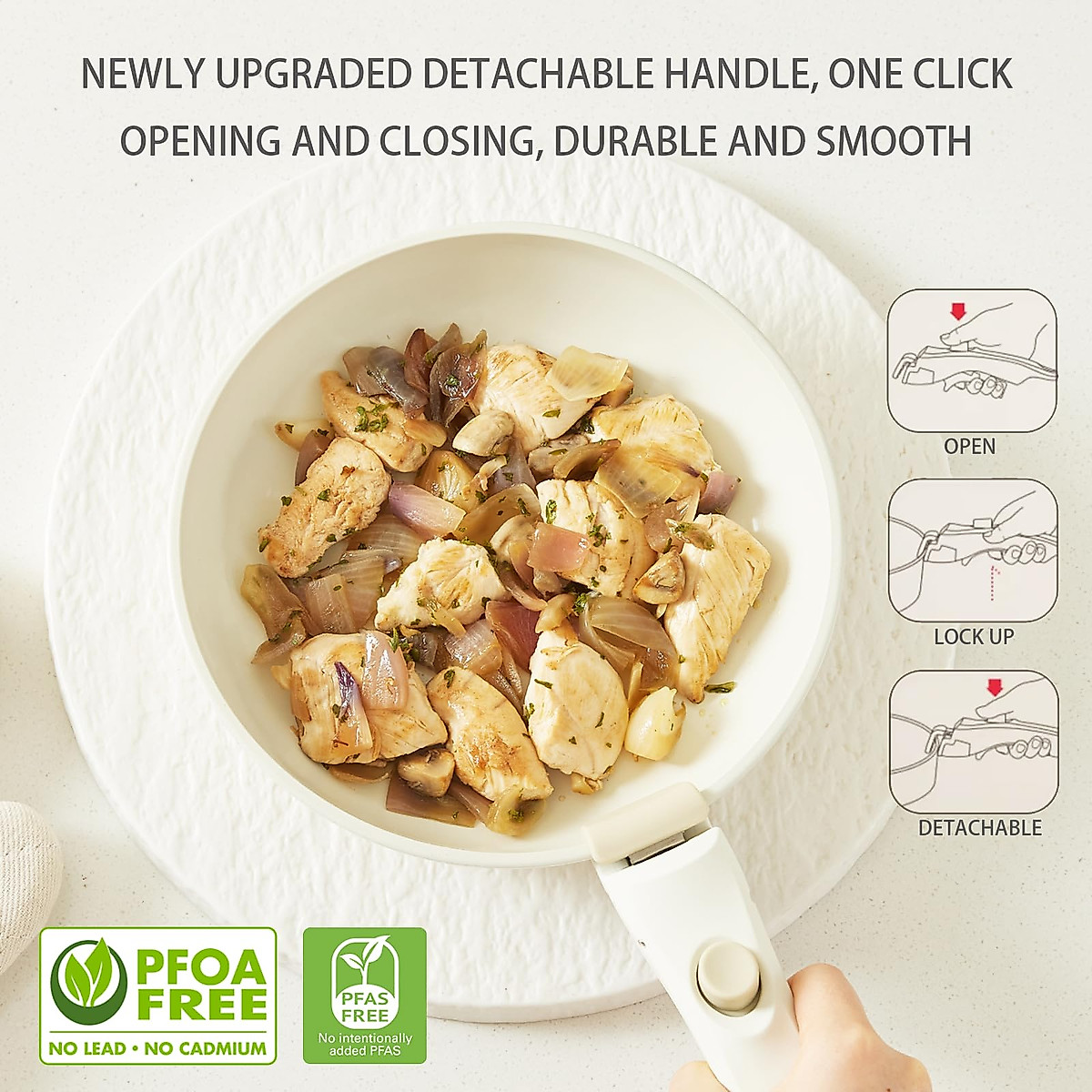 Hausfrau pink pots and pans set removable handle non stick, detachable handle ceramic cookware set kitchen cooking oven dishwasher safe, NO PFAS NO PTFE