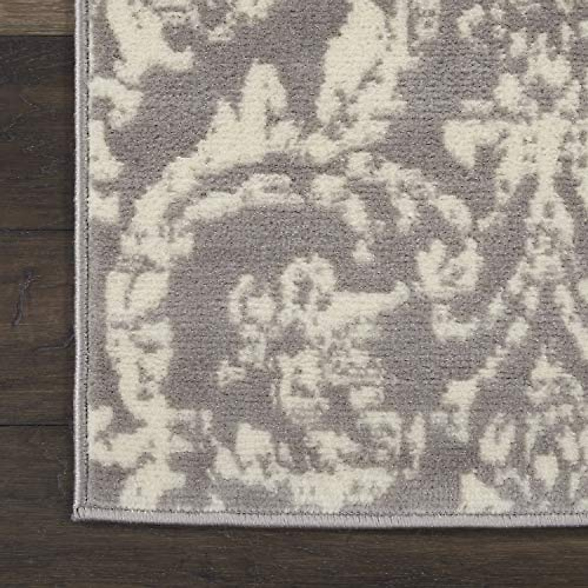 Nourison Jubilant Damask Grey 3' x 5' Area -Rug, Easy -Cleaning, Non Shedding, Bed Room, Living Room, Dining Room, Kitchen (3x5)