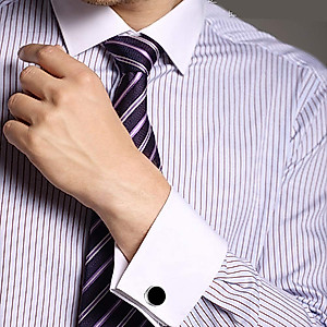 MERIT OCEAN Mens Onyx Cufflinks and Studs Set Silver Black Cufflinks for Men Tuxedo Shirts Business Wedding Gift