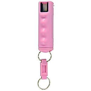 Pepper Defense 4-in-1 Stream Pepper Spray Pink - Belt Clip Holster with Quick Release Keychain - Maximum Strength Formula with 10% OC, CS, CN, Marking Dye (Pink Pepper Spray)