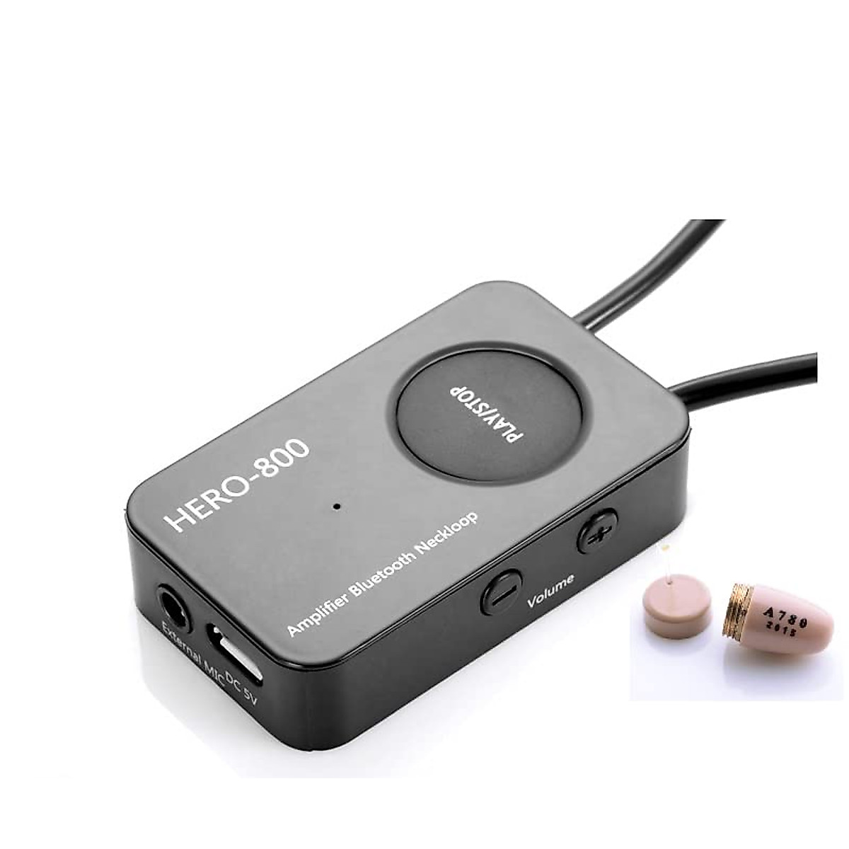 EDIMAEG Loud Sound 45-100dB 35 inch Amplifier Bluetooth Neckloop Aids T-coil with CIC Spy Earpiece