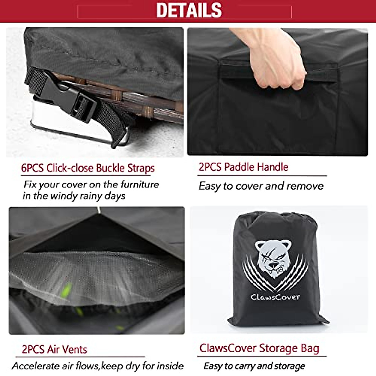 ClawsCover V-Shaped Outdoor Patio Sectional Sofa Covers Waterproof Heavy Duty Rip-Stop Anti-UV Oxford Cloth Patio Furniture Couch Cover Protector,6 Windproof Straps,Air Vent,100" L/100 Lx 32" Dx31 H