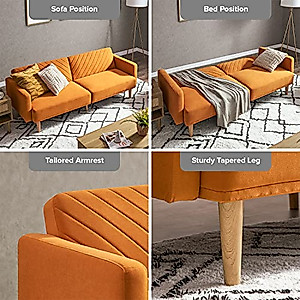 mopio Futon Sofa Bed, Couch, Small Sofa, Sleeper Sofa, Loveseat, Mid Century Modern Futon Couch, Sofa Cama, Couches for Living Room (Apricot Velvet)