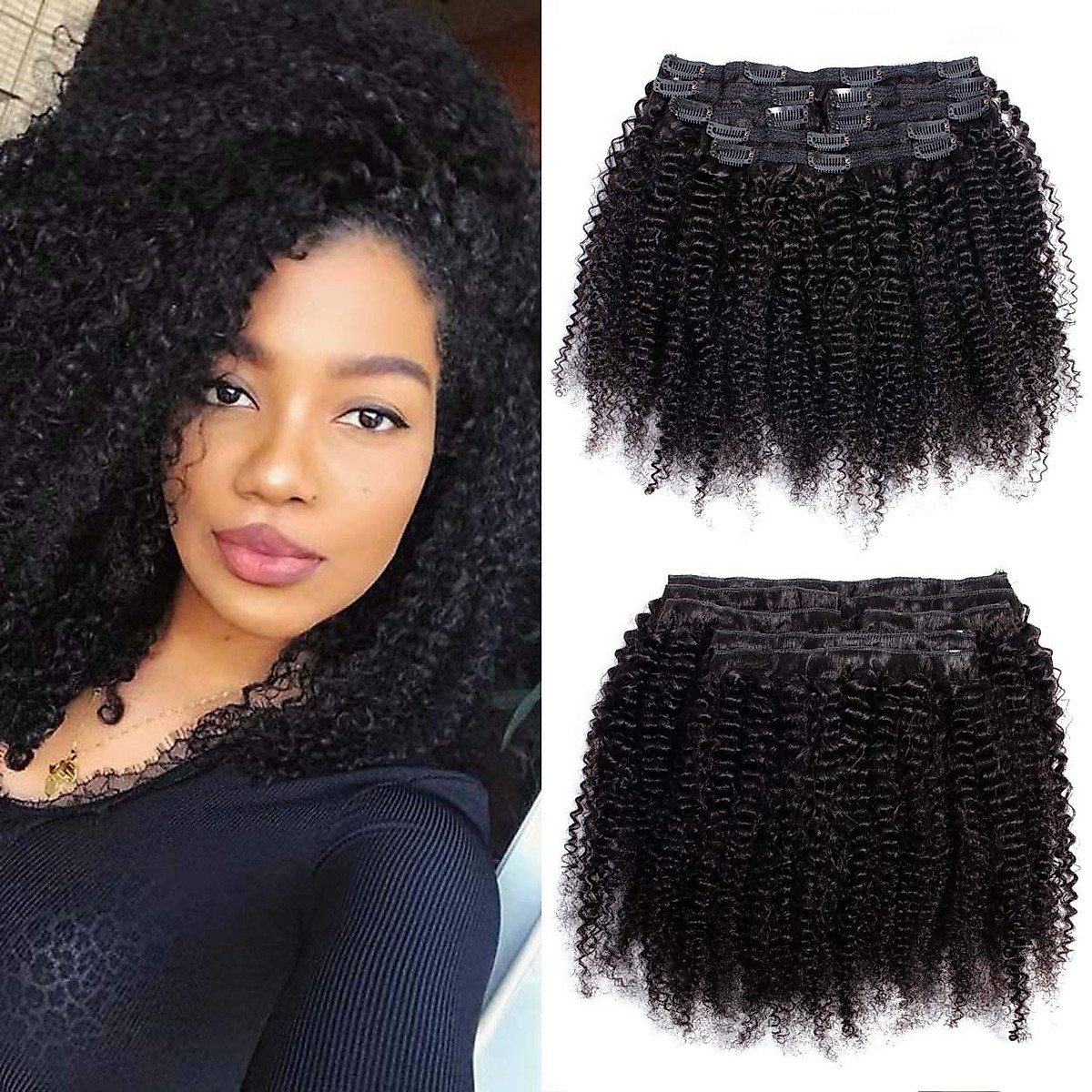 VTAOZI Afro Kinky Curly Hair Extensions Clip in Human Hair for Black Women 8A Brazilian 4B 4C Afro Kinky Curly Clip ins Hair Extensions Natural Color 7Pcs 120G/Set (16 Inch)
