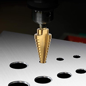 KOWOOD HSS Step Drill Bit Set & Automatic Center Punch 4 Pcs Set with Titanium Coated