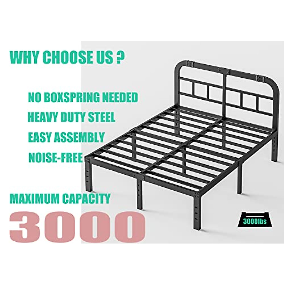 ZIYOO California King Bed Frame with Headboard 14 inch High Heavy Duty Steel Slat with 3000lbs Support, Easy Assembly, Noise Free-Black