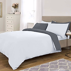 eBeddy Linens 800 TC Ultra Silky Soft Egyptian Cotton Super King Plus 120x120 Size 3-Pieces Reversible Duvet Cover Set Hidden Zipper Closer & Corner Ties, White/Dark Grey