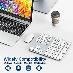 HoRiMe Bluetooth Number Pad, Rechargeable Wireless Numeric Keypad Slim 34-Keys Aluminum Number Keypad External Data Entry Compatible for Laptop