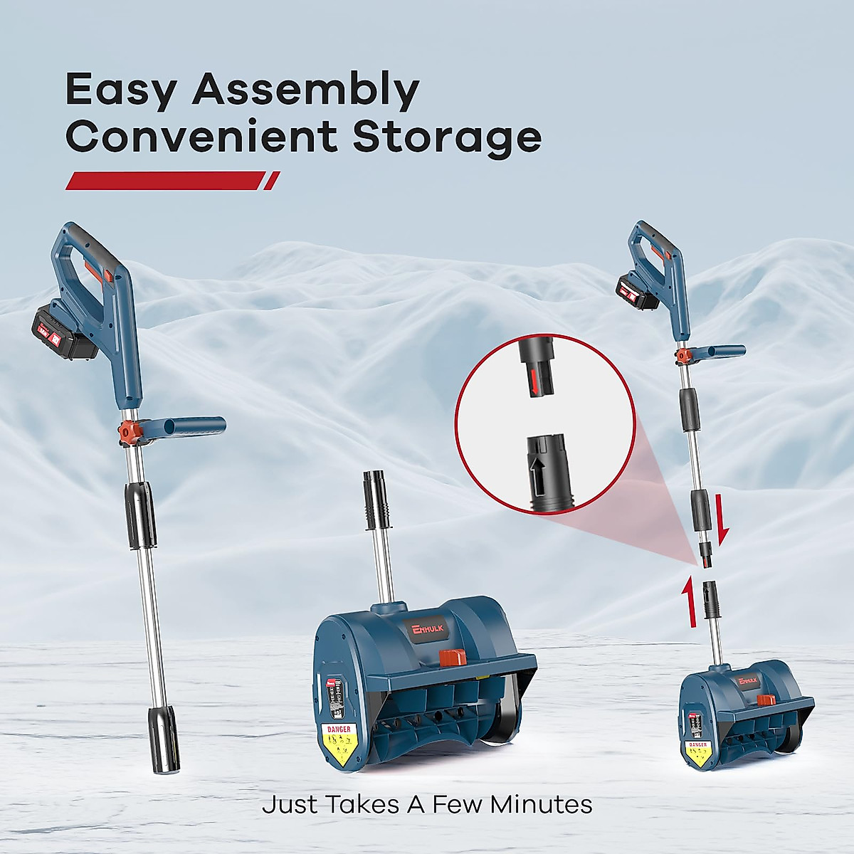 Enhulk Cordless Snow Shovel, 20V | 12-Inch Cordless Snow Blower, Battery Powered Snow Blower with Directional Plate & Adjustable Front Handle (2 Batteries & Quick Charger Included)