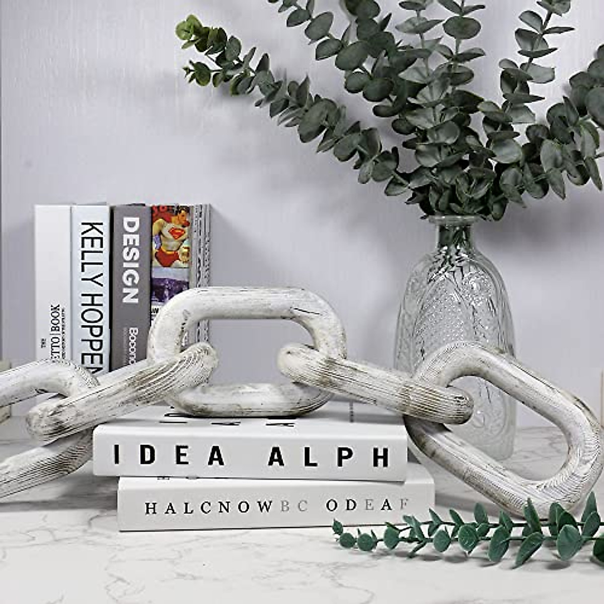 Sivya Decorative Wood Chain Link Decor, Rustic Wood Link Farmhouse Decor for Farmhouse Tiered Tray Farmhouse Wall Decor (Whitewash, 21.65in/Chain)