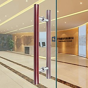 BAZAC Solid Wood Commercial Sauna Glass Door Push-Pull Handle/Home Sliding Wooden Barn Door Handle - Wine Red, 3 Lengths-600×400mm