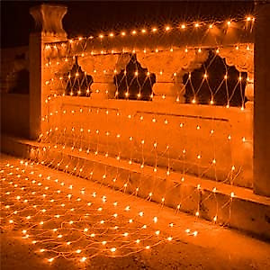 FUNPENY Halloween 360 LED Net Lights, 12ft x 5ft 8 Modes Waterproof Connectable Halloween Decorations for Outdoor Garden Party Decor (Orange)