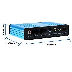 Optimal Shop USB 2.0 External Sound Card 6 Channel 5.1 Surround Adapter Audio S/PDIF for PC -Blue