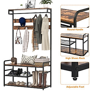 Livofloral Hall Tree Coat Rack with Storage, Entryway Hall Tree with 9 Hooks, Coat and Shoe Rack, Industrial Entryway Furniture with Shoe and Clothes Storage for Mudrooom, Rustic Brown