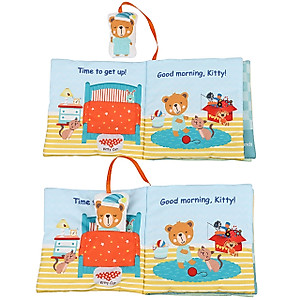 Teddy Bear Baby Book Toy Cloth Crinkle Books for Babies Infant Toddler, Chewing Toys 0-6-12 Months Activity Soft Mirror Toy Books for Baby Boy Girl Christmas Gifts Baby Shower 1-2-3 Years Old-Morning