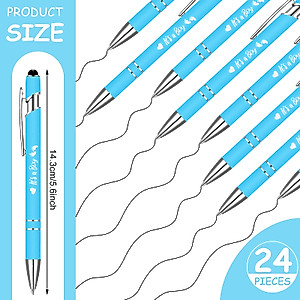 24 Pcs Baby Shower Rose Red Blue Pens It's a Boy/Girl Ballpoint Baby Shower Pens with Stylus Tip Black Ink Retractable Baby Shower Gel Ink Pens for Baby Shower Games Favors Decors (Blue, Boy)