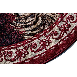 Rooster Style Round Area Rug Design L-379 (5 Feet 5 Inch X 5 Feet 5 Inch) Round