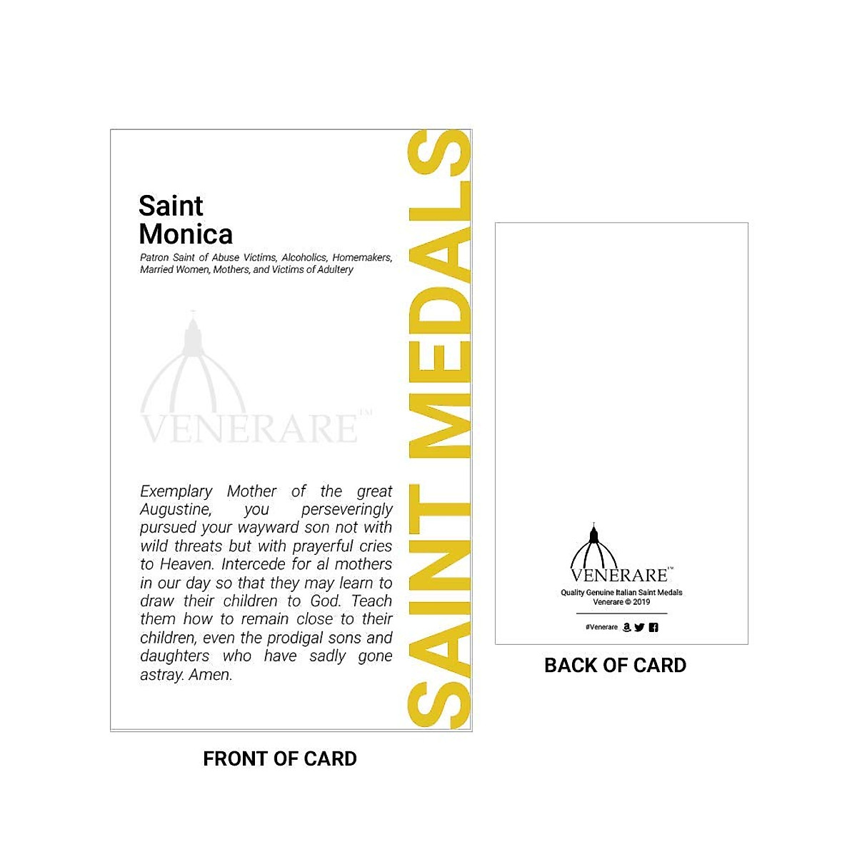 1" Saint and Holy Subject Medal with Prayer Card | Over 25 Different Saints | Durable and Detailed Charm | Pendant Medal Carded with Prayer | Christian Jewelry (St. Monica)