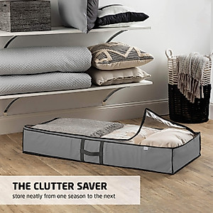 ZOBER Under Bed Storage Containers - Pack of 2 Clothes Storage Bins with Handles and Clear Window - Closet Organizer and Shoe Storage Bags for Bedroom, Dorm & Closet - 42 x 18 x 6 Inches, Black