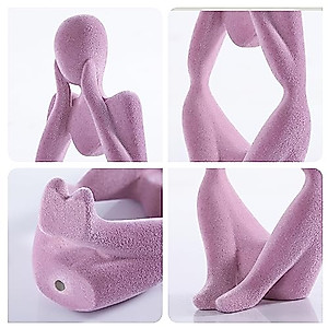 Ksgolif Home Decor Thinker Statue - 3pcs Modern Abstract Art Sculpture Bookshelf Decor Pink Velvet Collectible Figurines Decorations for Living Room Office Women's Day Gift (Pink)