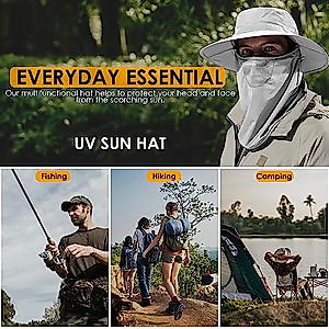 Outdoor Fishing Hat for Men&Women,Sun Hat with 50+ UPF with Hidden Neck Flap for Hiking Climbing Cap Light Grey