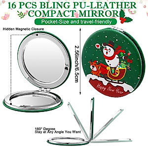 16 Pieces Christmas Compact Mirror Small Magnifying Travel Mirror Bulk Mini Round Pocket Purse Makeup Mirrors Set Folding Portable Handheld 1x/ 2x Magnification for Mom Daughter Christmas Gift