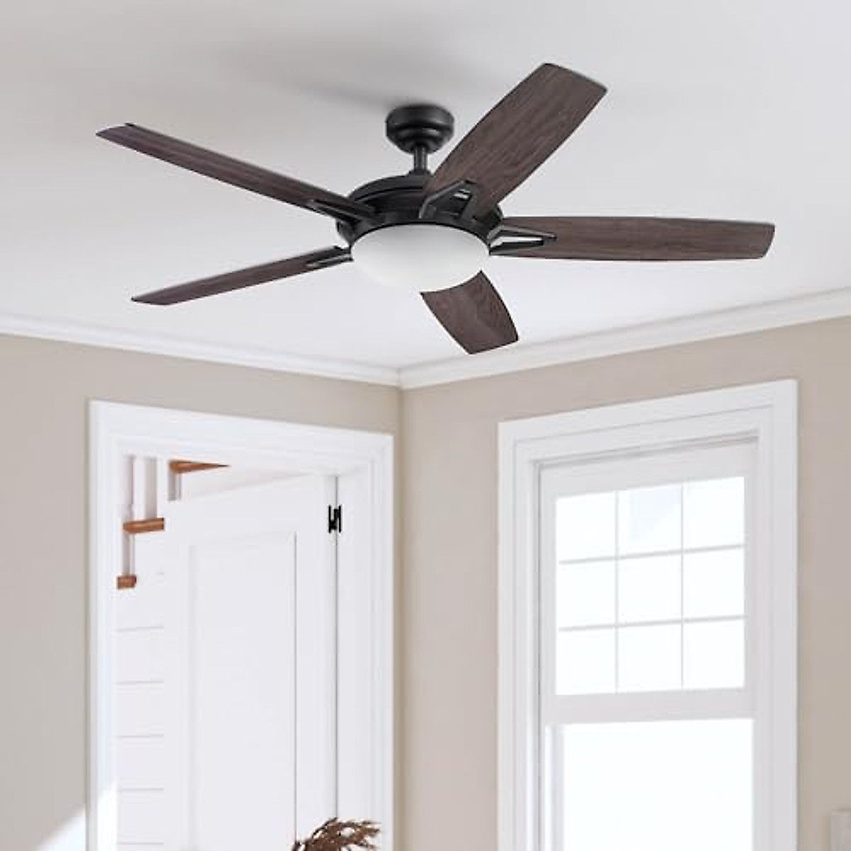 Prominence Home Clancy, 52 Inch Contemporary LED Ceiling Fan with Light, Remote Control, Dual Mounting Options, 5 Dual Finish Blades, Reversible Motor - 51483-01 (Matte Black)