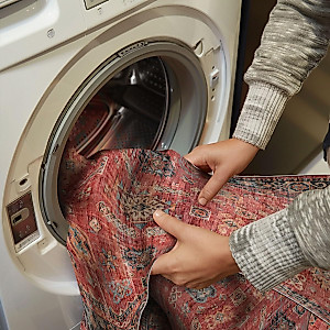 QQL Rug for Living Room, Machine Washable Area Rugs 9'x12' for Bedroom, Ultra-Soft Non-Shedding Faux Wool Vintage Design Boho Low Pile Mat Throw Carpet，Stain Resistant Rugs with Non-Slip Backing