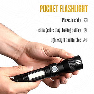 Hayvenhurst LED Flashlight - EDC Flashlight - Tactical Flashlight - 3 in 1 Lightweight, Compact and Rechargeable Pocket Flashlight with Lavish Black Body for Emergency Power Outage