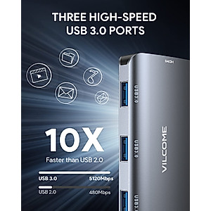 USB C Hub, Vilcome 7-in-1 USB C to 4K HDMI Multiport Adapter, with SD/TF Card Reader, 3 USB 3.0 Ports, and 100W Power Delivery, for MacBook Pro Air, Pixelbook, XPS, and More