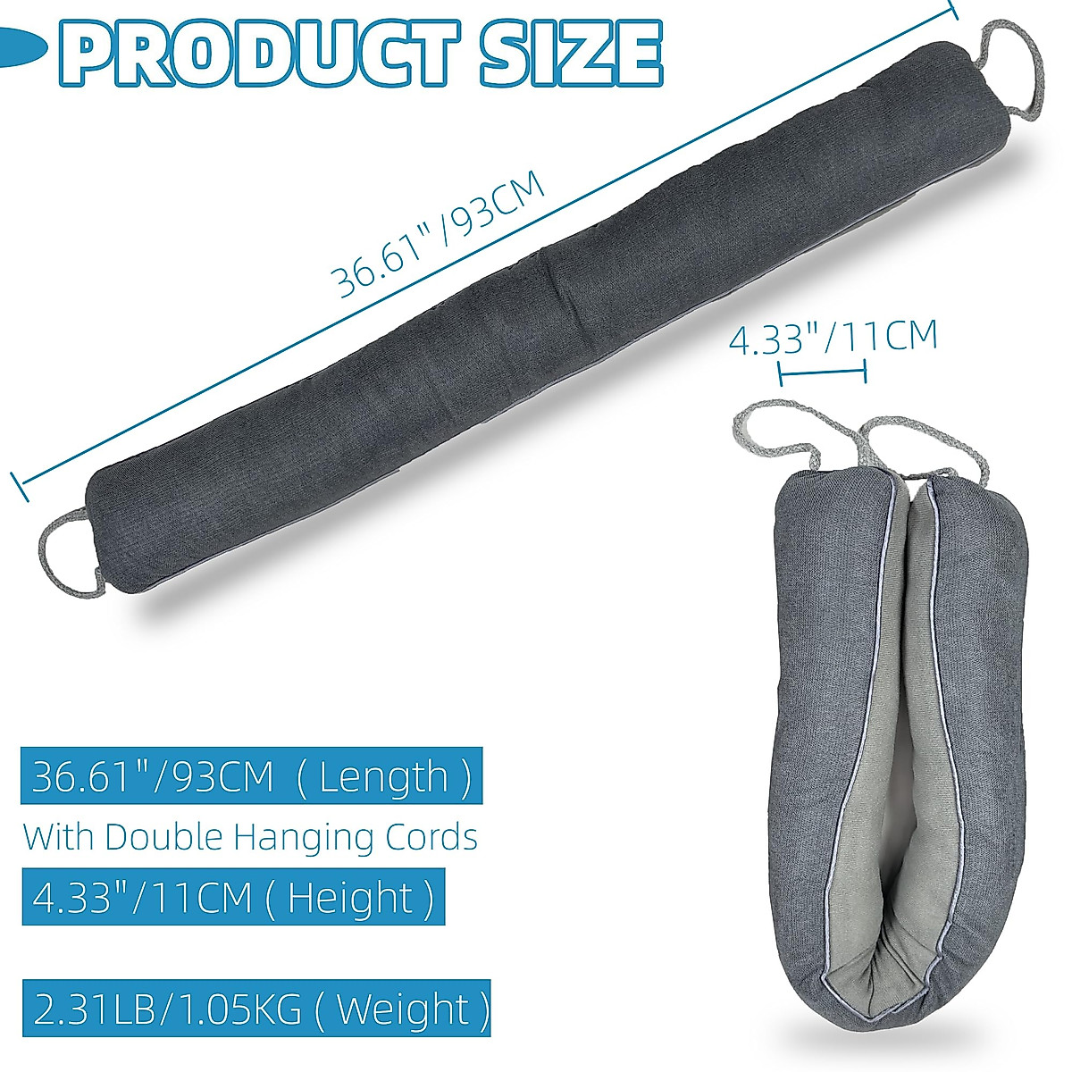 Door Draft Stopper 36 Inches Length x 4 Inches Width, Weighted Under Door Noise Blocker, Heavy Duty Under Door Draft Blocker Bottom Door Seal Noise and Air, Door Guard Saving Energy - Gray