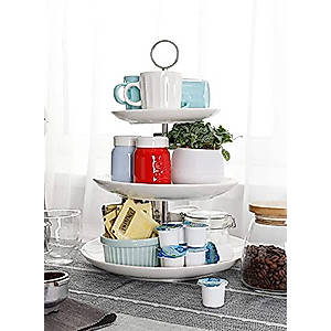 Sweese 731.101 3 Tiered Serving Stand, Foldable Rectangular Food Display Stand with White Porcelain Platters - Serving Trays, Dessert Display Server for Brithday Party, Valentine's Day and Events
