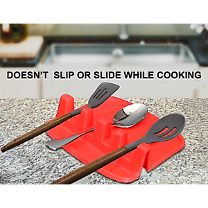 HOME-X Red Silicone Spoon Rest & Spoon Holder, Utensil Rest with Drip Pad for Multiple Utensils at Once, BPA-Free, Spoon Holder for Stove Top, Holder for Spoons, Ladles, Tongs & More, Kitchen Accessor