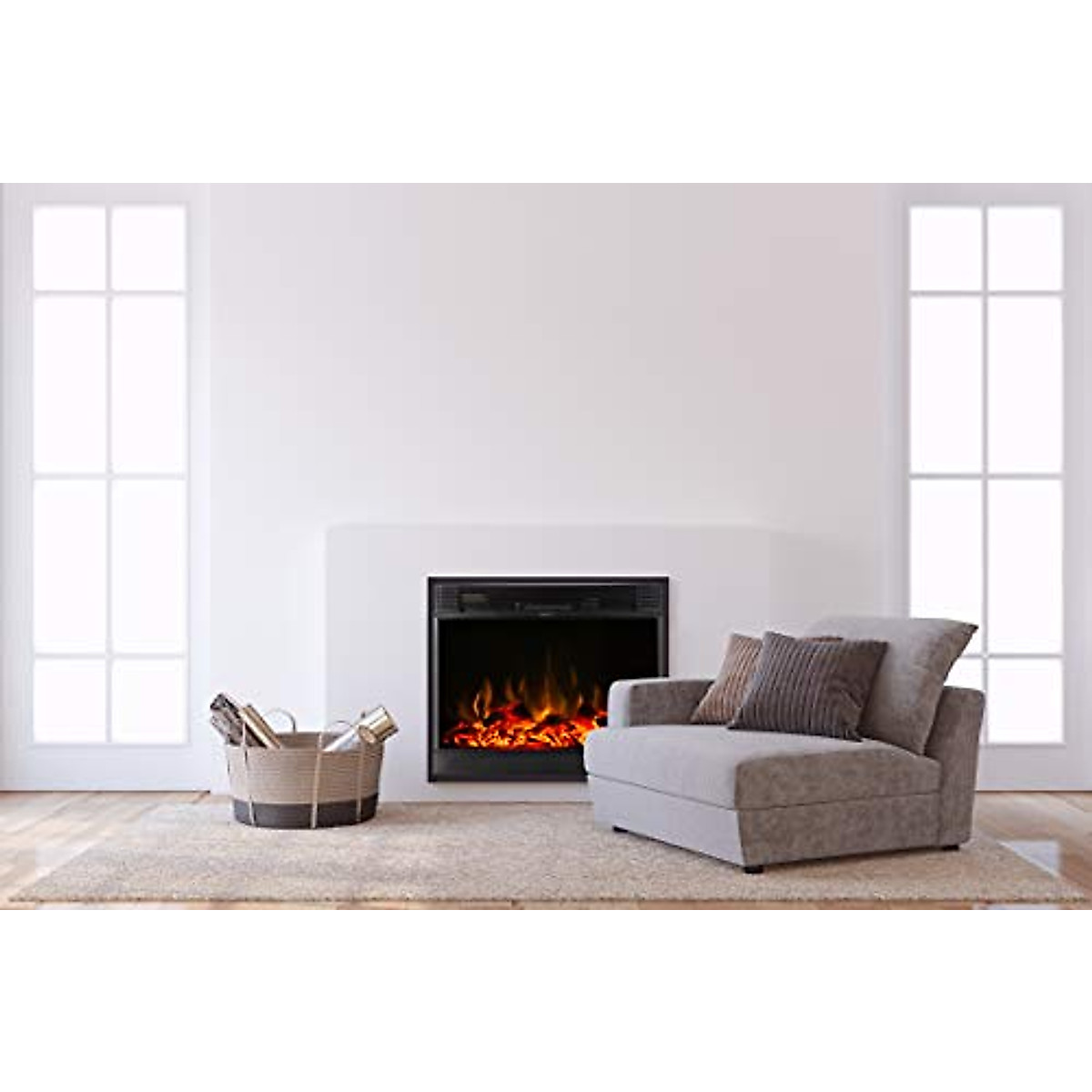 e-Flame USA Vermont Electric Fireplace Stove Insert with Remote Control - 3-D Effects and Crackling Fire (Black)