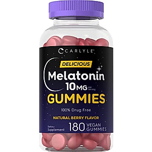 Carlyle Melatonin Gummies 10mg | 180 Count | Adult Drug Free Aid | Natural Berry Flavor | Vegan, Non-GMO, Gluten Free