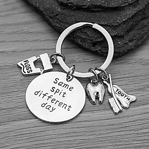 Infinity Collection Dental Keychain, Same Spit Different Day Dental Hygienist Jewelry Gift for Men & Women, Dental Assistant Accessories, Floss and Tooth Charm Keychain