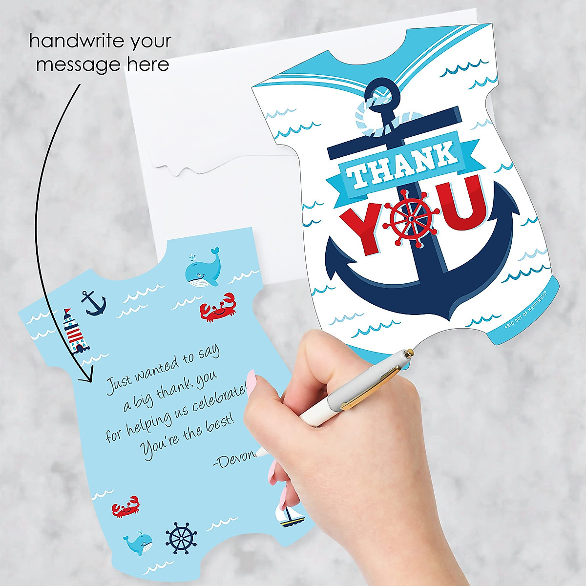 Big Dot of Happiness Ahoy It’s a Boy - Shaped Thank You Cards - Nautical Baby Shower Thank You Note Cards with Envelopes - Set of 12