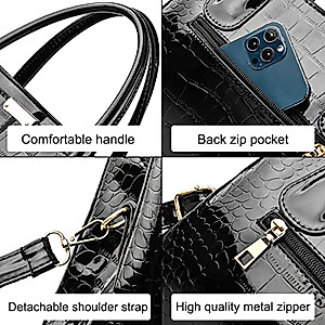 XingChen Handbag and Purse for Women Patent Leather Shoulder Bag Crocodile Pattern Top-Handle Satchel Tote Wallet(Brown)