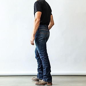 Kimes Ranch Men's Roger Casual Western Cowboy Classic Mid Low Rise Slim Fit & Boot Cut Blue Denim Jeans, 30W x 32L