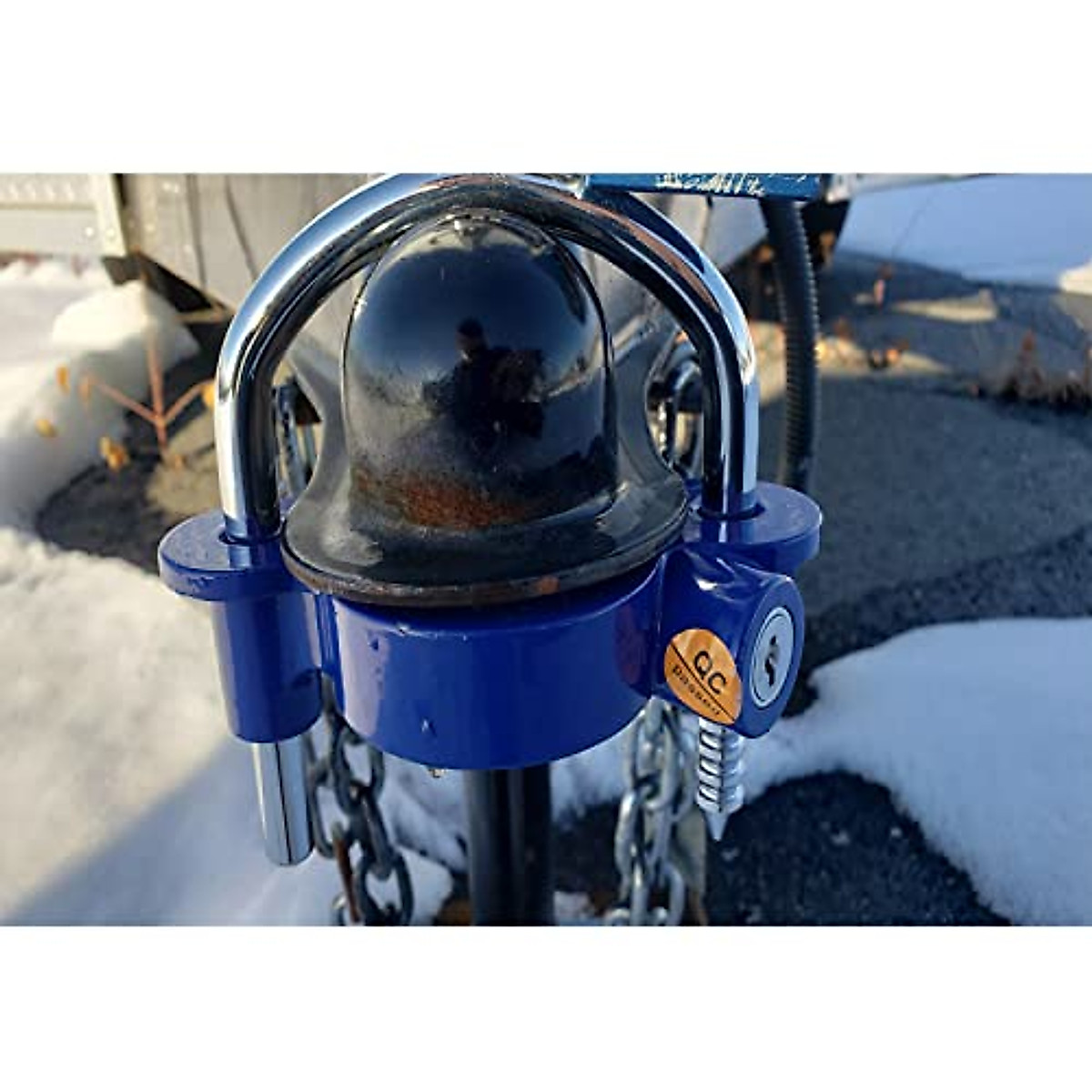 Coupler Lock Hitch Trailer Lock with 2 Keys,72783 Universal Coupler Lock,Universal Adjustable Heavy-Duty Steel Lock Blue